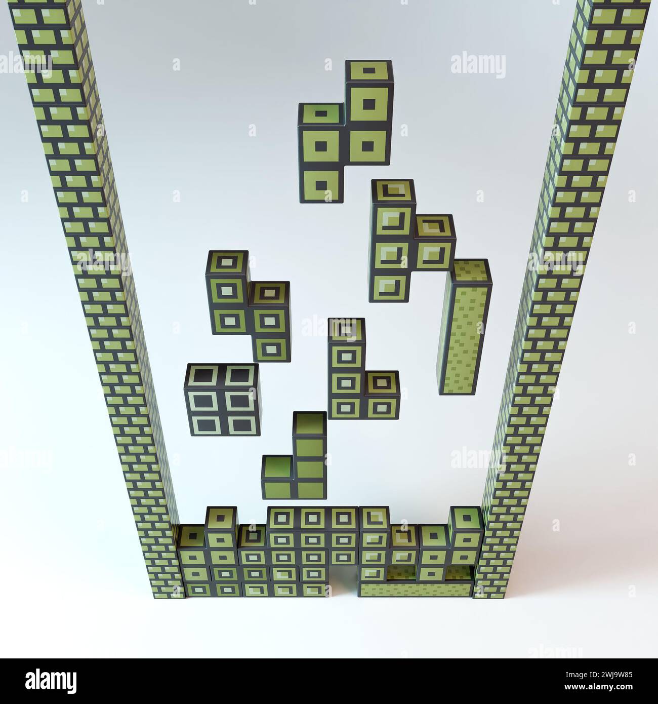 A concept 3D block shape game with an 8-Bit look - 3D render Stock ...