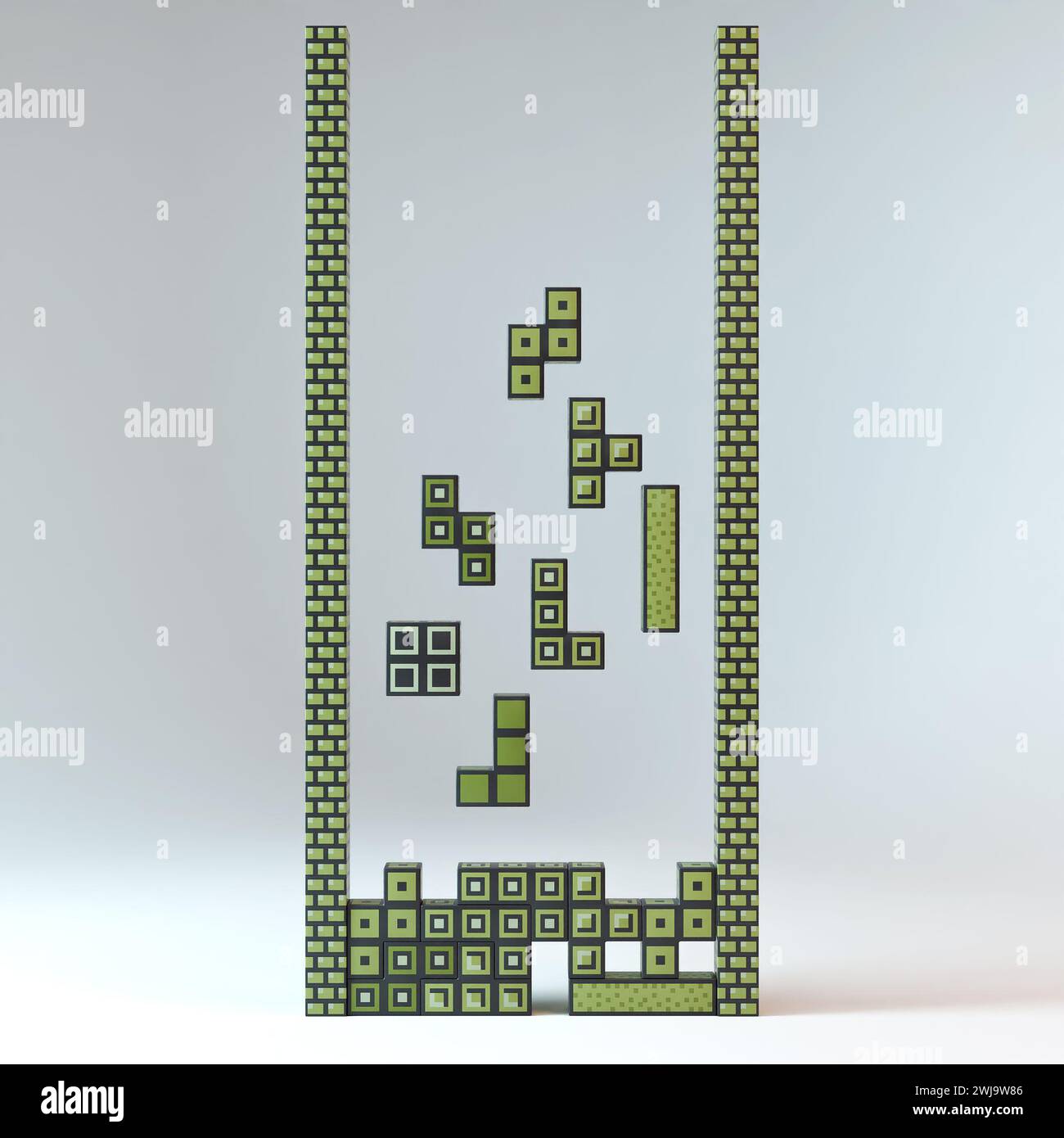 A concept 3D block shape game with an 8-Bit look - 3D render Stock ...