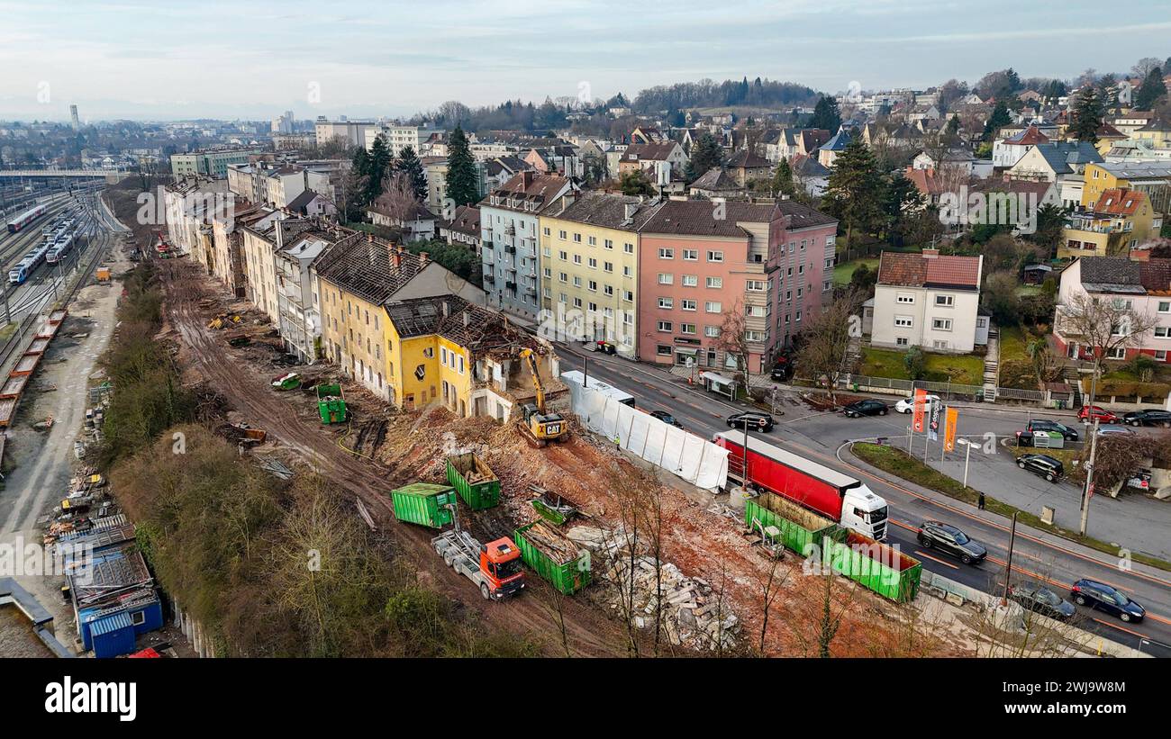 Linz, Waldeggstrasse, Abbruchhaeuser 14.02.2024, Linz, AUT ...