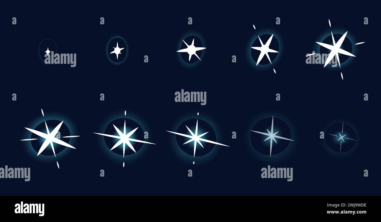 Animated shine effect. Magic sparkler explosion frames, glow cracker ...