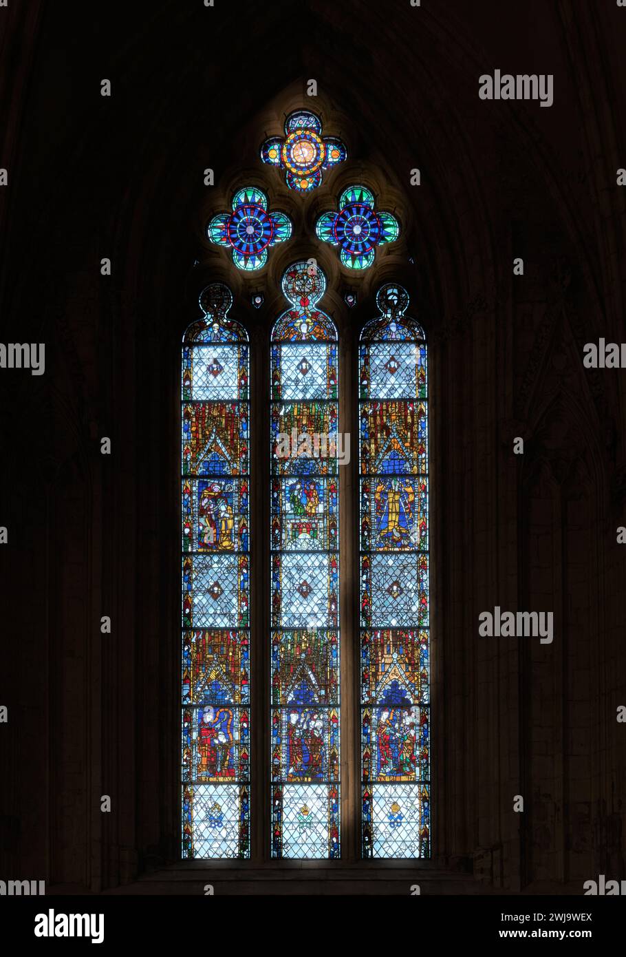 Medieval stained glass window, named penitencer, York Minster, England ...
