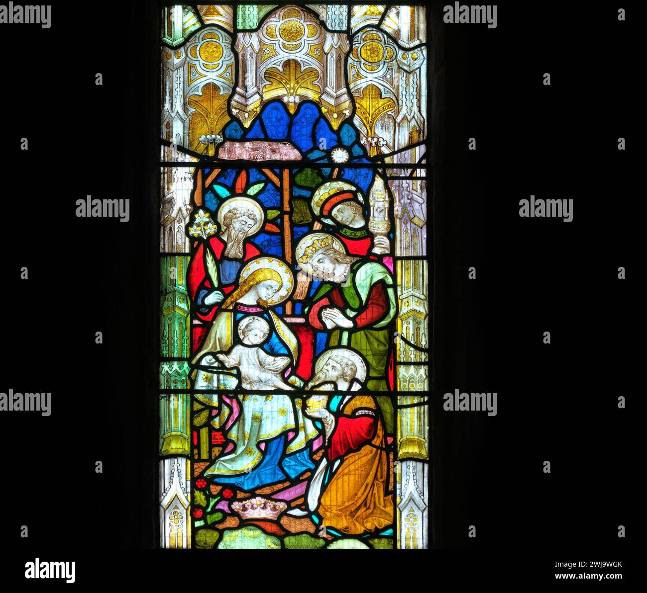 Three magi bring gifts and worship the new born Jesus Christ Stock ...