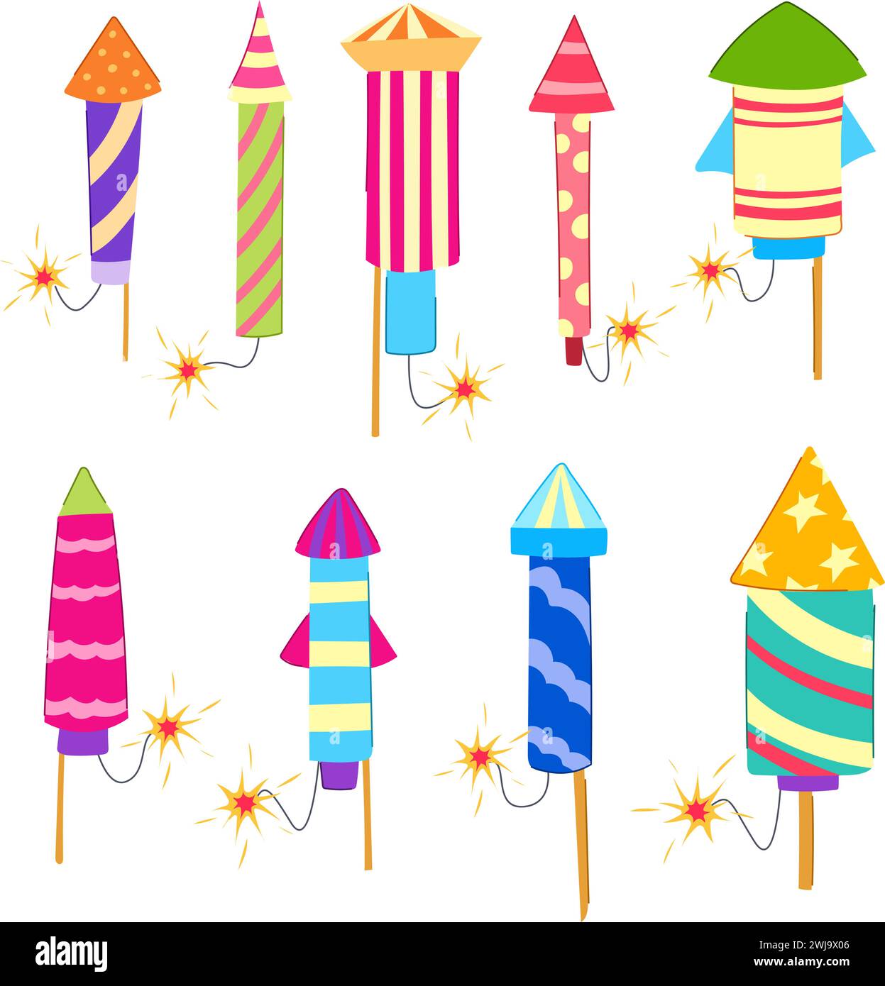 firework rocket set cartoon vector illustration Stock Vector Image ...