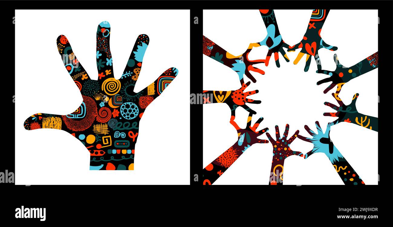 Abstraction friendship. Hands with patterns. hand drawing. Not AI ...