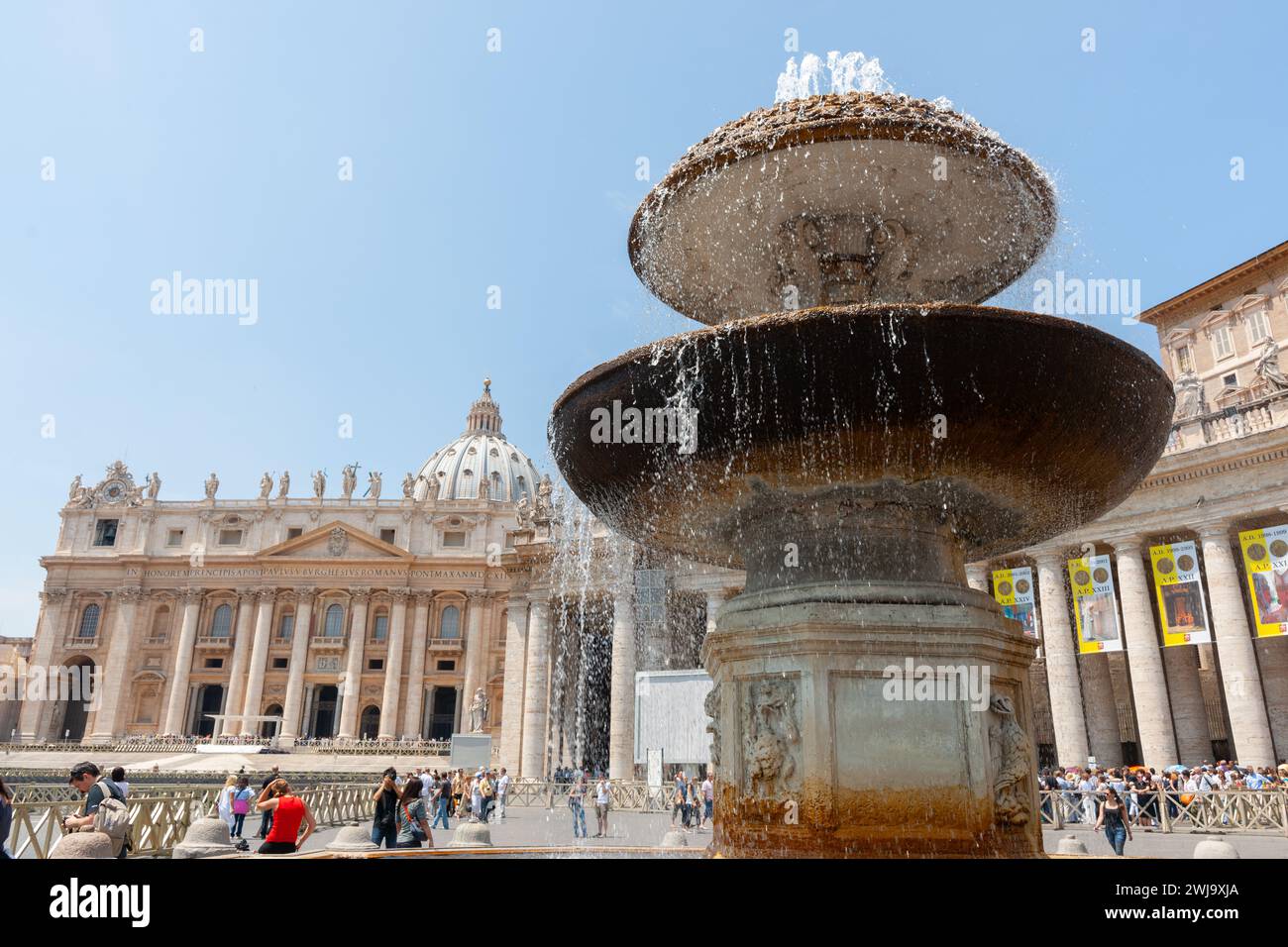 Rome Italy - May 21 2011; Water falls form Fountain of St. Peter's ...