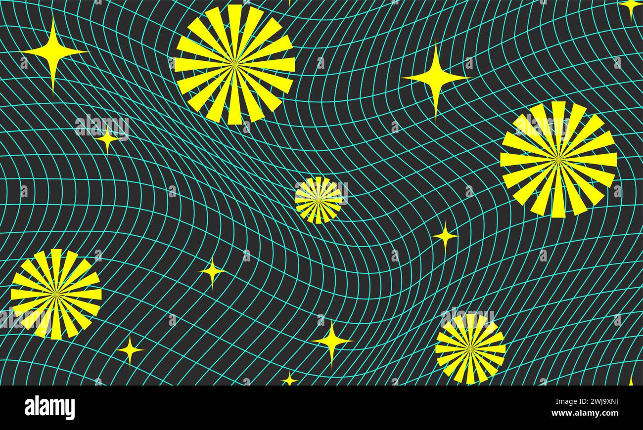 Retro Futuristic abstract Wavy Grid and Geometric Shapes Seamless ...