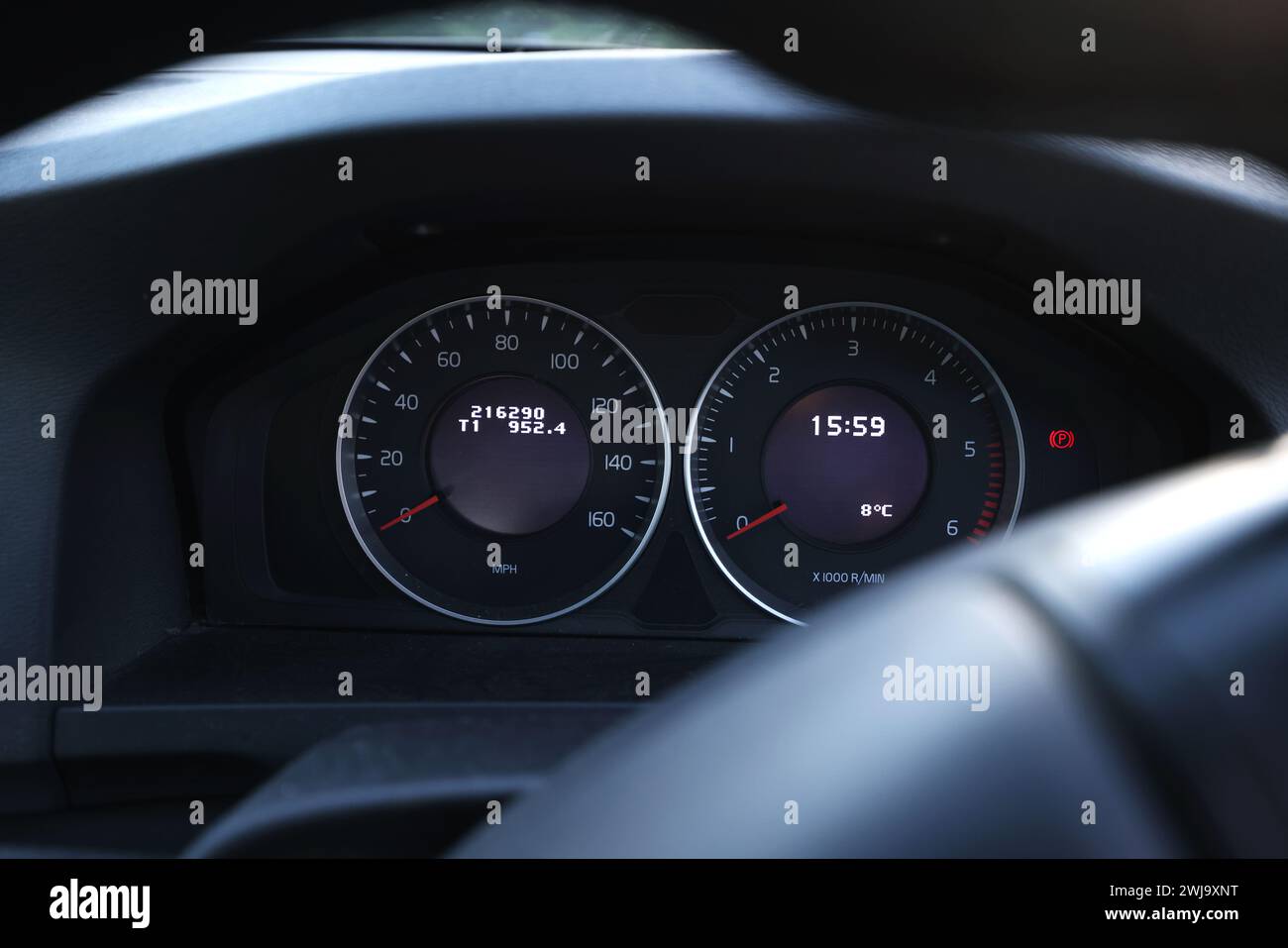 Generic view of an old Volvo V60 cars interior with high mileage of ...