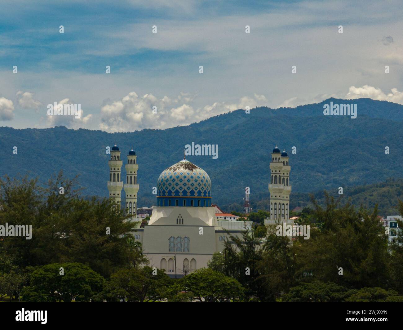 Aerial view of Bandaraya Kota Kinabalu Mosque At Likas Kota Kinabalu ...