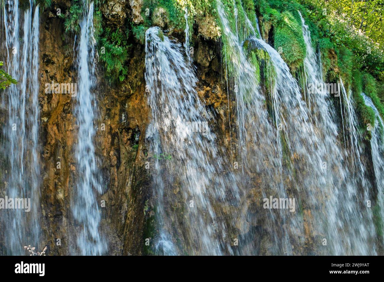beautiful limestone waterfall on Plitnicke Lakes. Travel around Europe ...