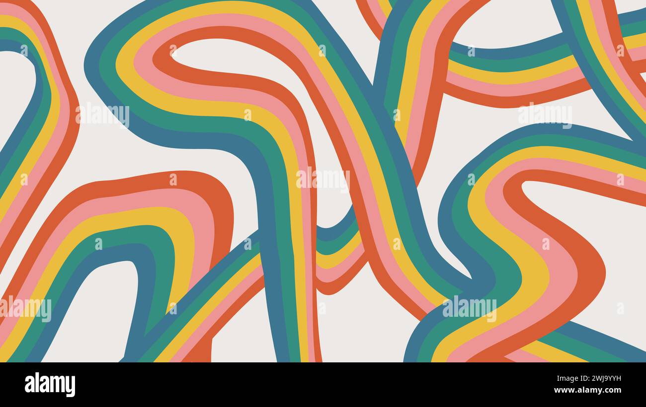 Distorted abstract rainbow stripes on beige background. Groovy retro ...