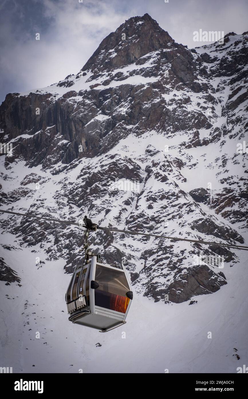 Shymbulak Ski Resort with cable car and snowy peak near Almaty ...