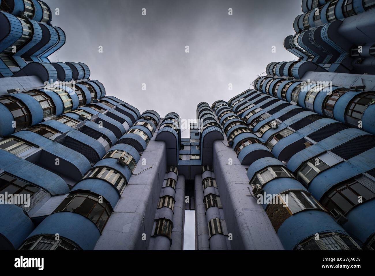 Almaty, Kazakhstan - Apr 29 2023: Aul housing complex brutalist style ...