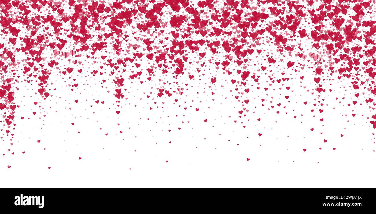 Valentine hearts, flying, falling down, floating. Red hearts scattered ...