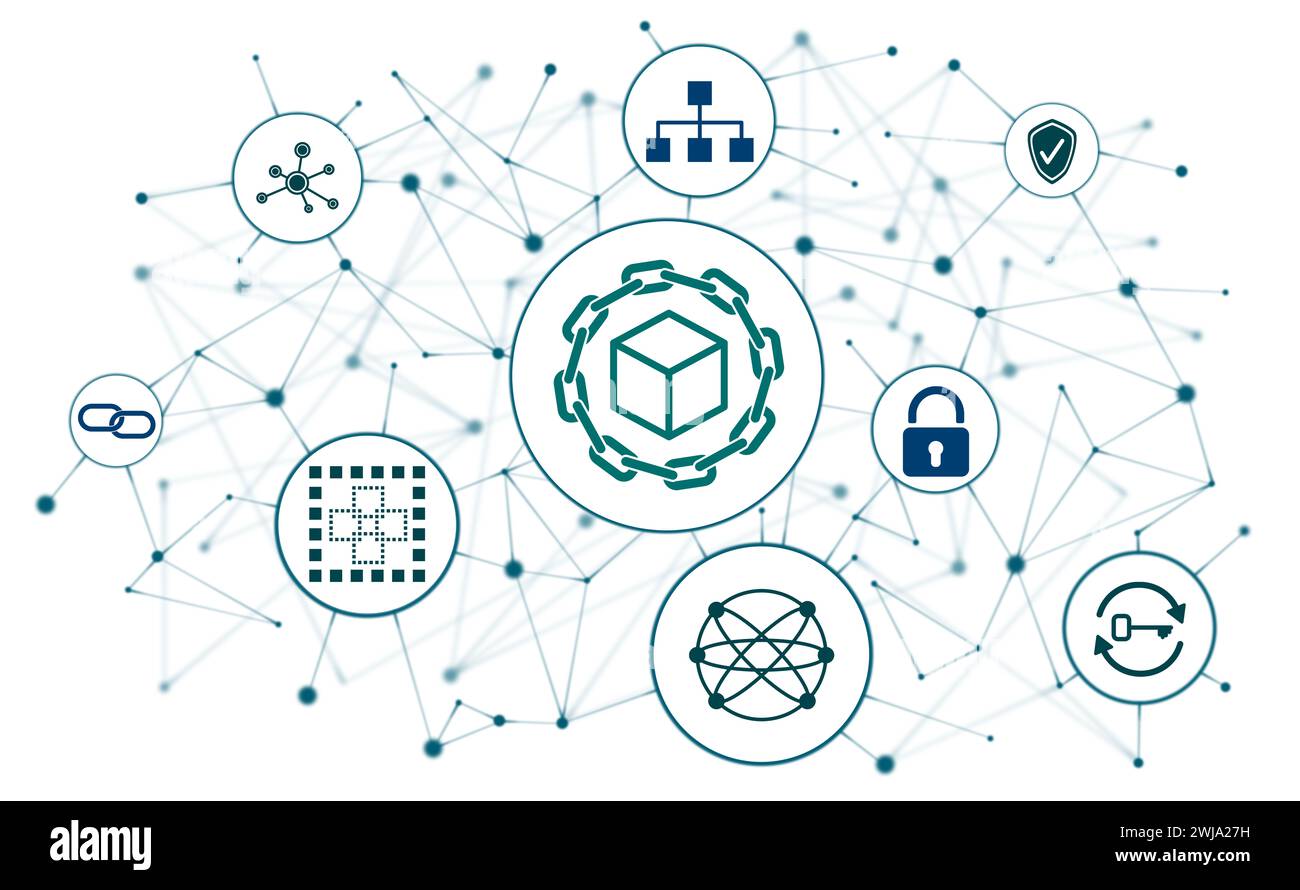 Concept of blockchain with connected icons Stock Photo - Alamy