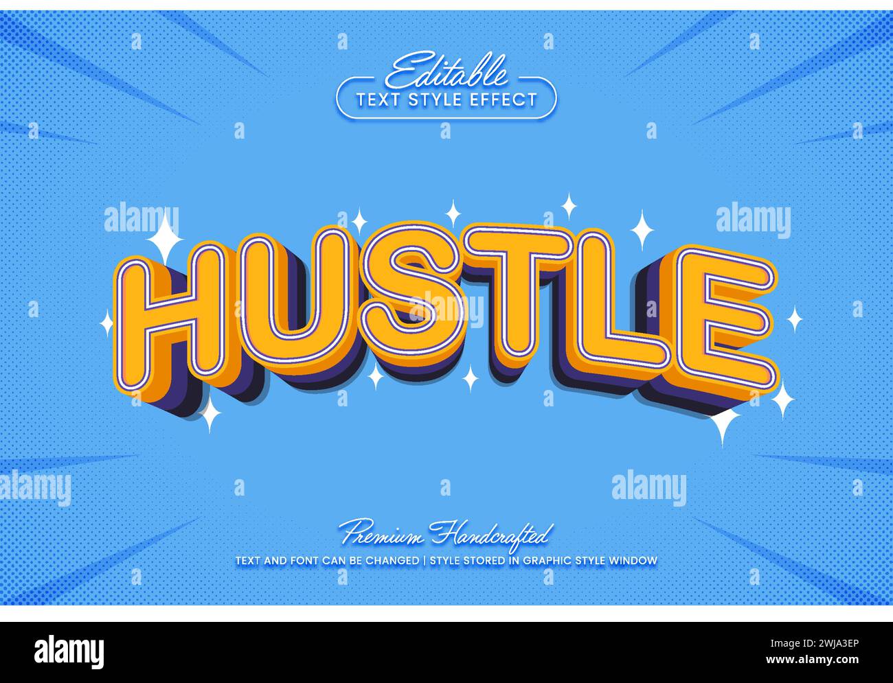 Hustle 3D vector text effect graphic style. Editable vector headline ...