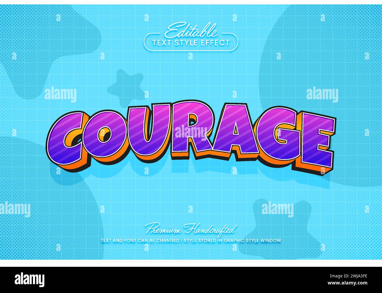 Courage 3D vector text effect graphic style. Editable vector headline ...