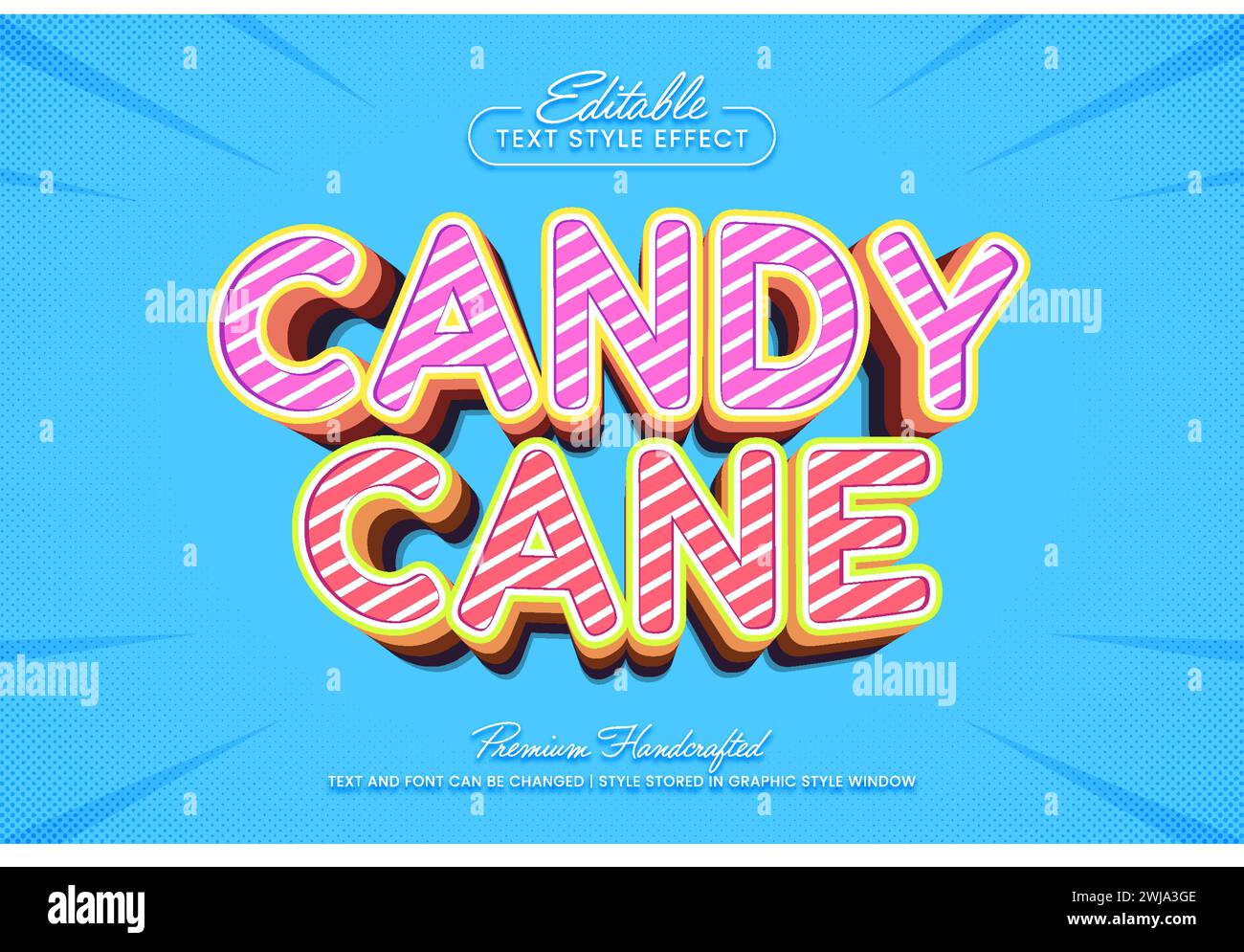 Candy cane 3D vector text effect graphic style. Editable vector headline and title template ...