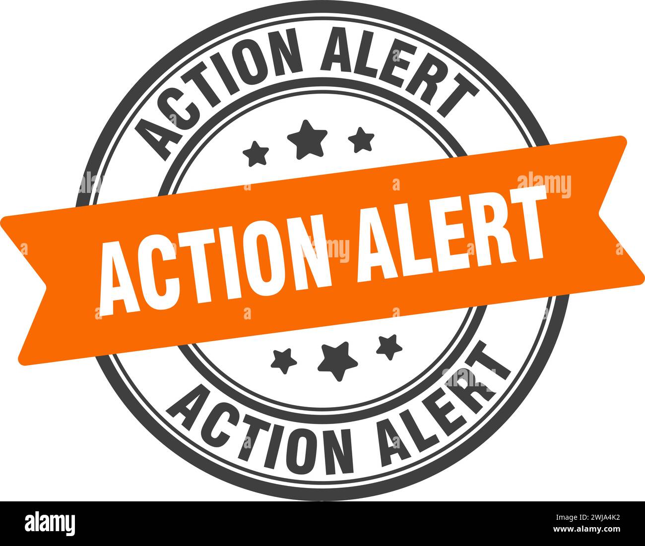 action alert stamp. action alert round sign. label on transparent ...