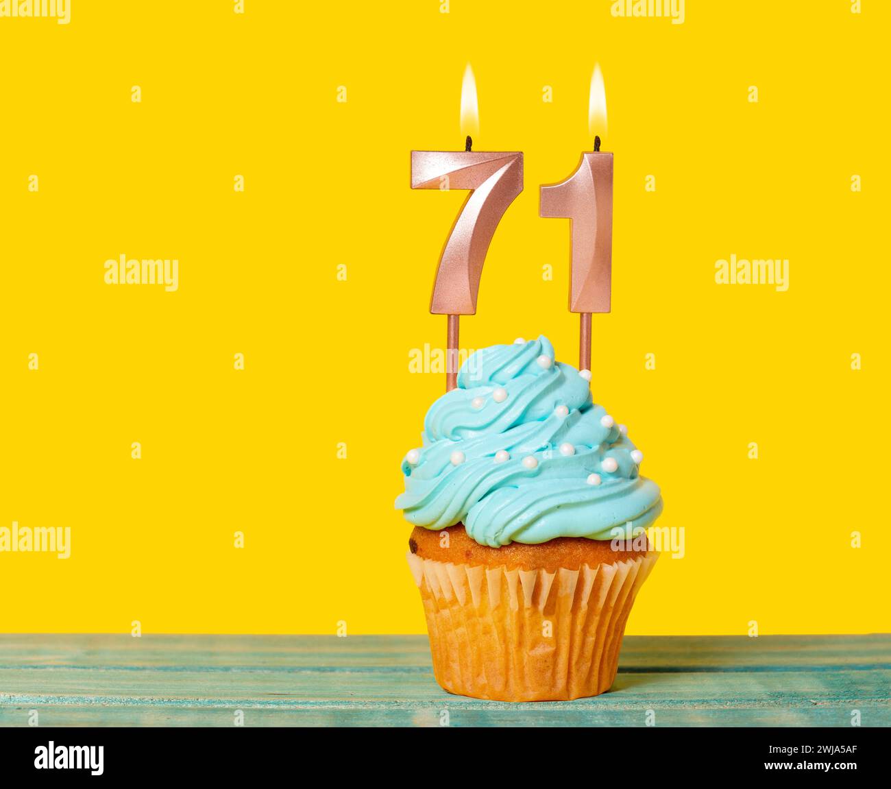 Birthday Cake With Candle Number 71 - On Yellow Background Stock Photo ...
