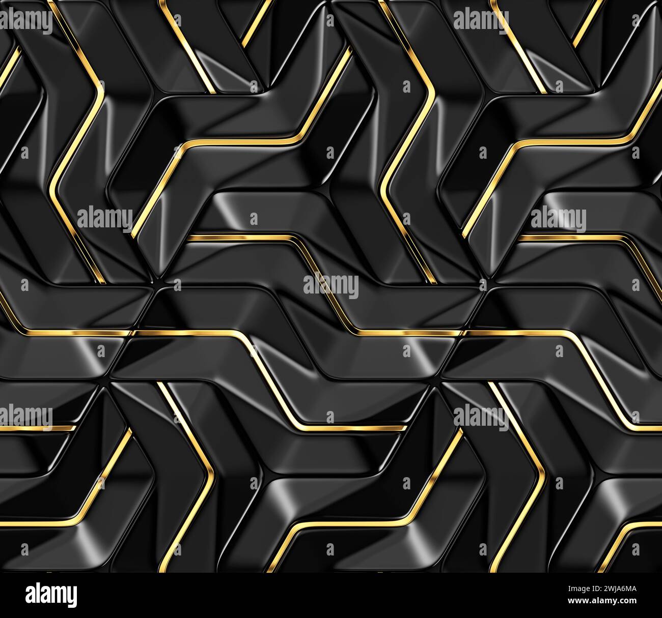 3D wall black panels with gold deco with shaded geometric modules with ...