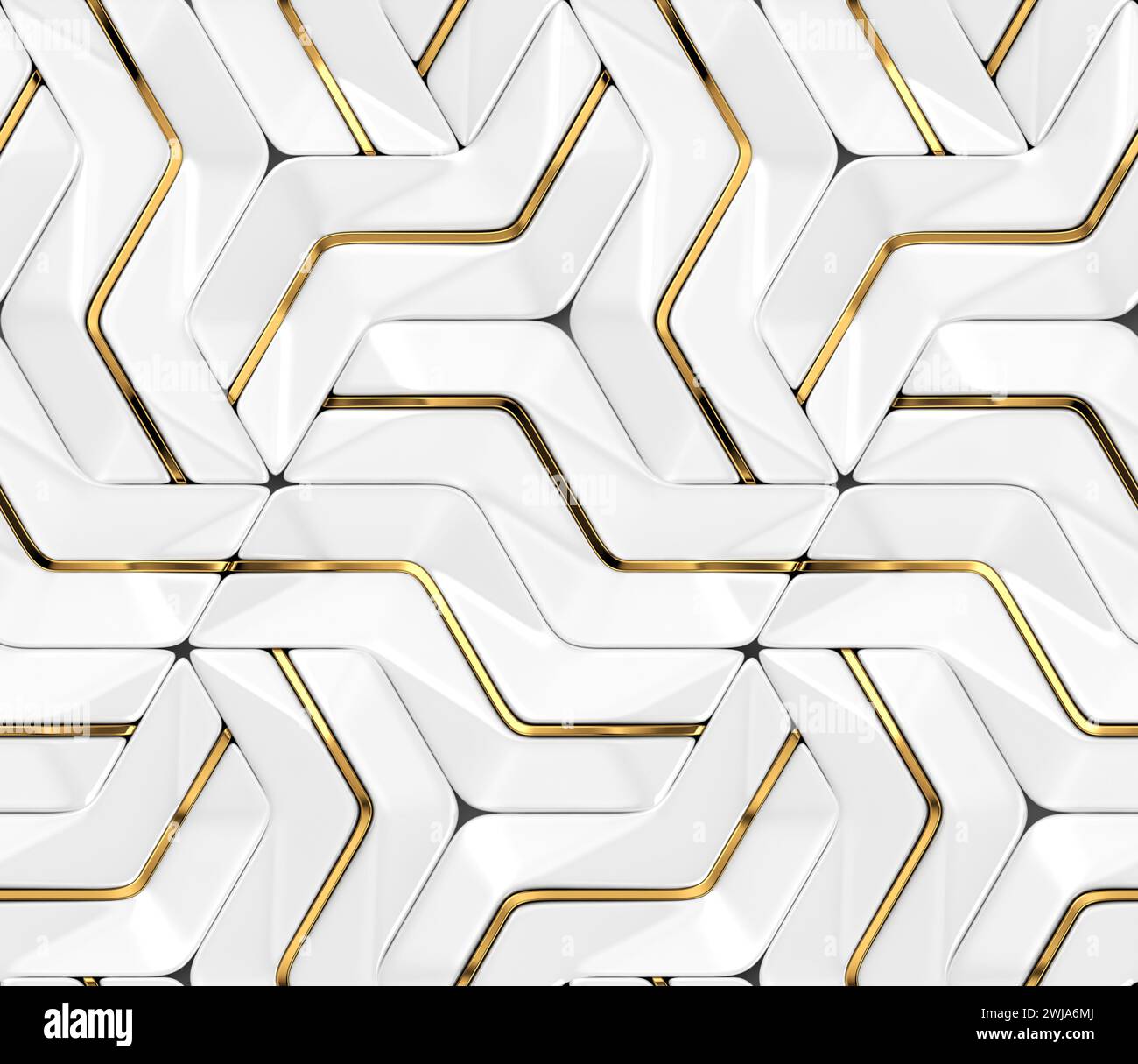 3D Wallpapers white tiles with golden metal decor with modern geometric ...