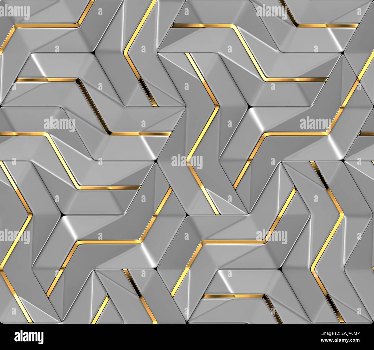 3d grey wall tiles with gold metal decor with shaded geometric modules ...
