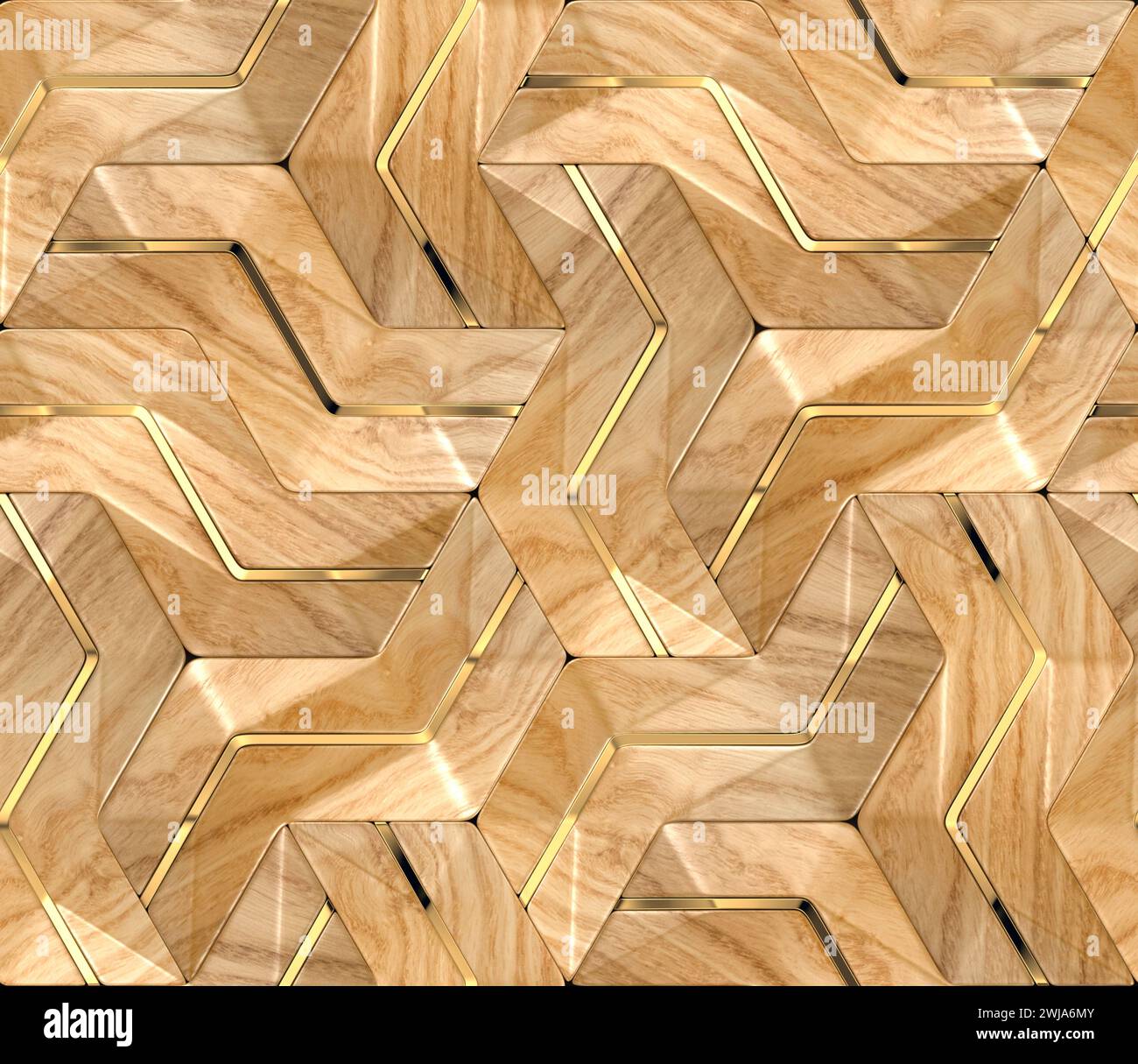 Geometric wood design 3d panels with gold decor with material wood oak ...