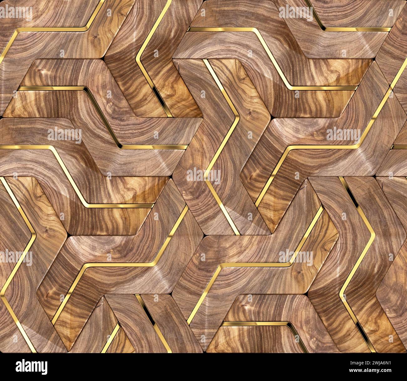 Geometric wood design 3d panels with gold decor with material wood nut ...