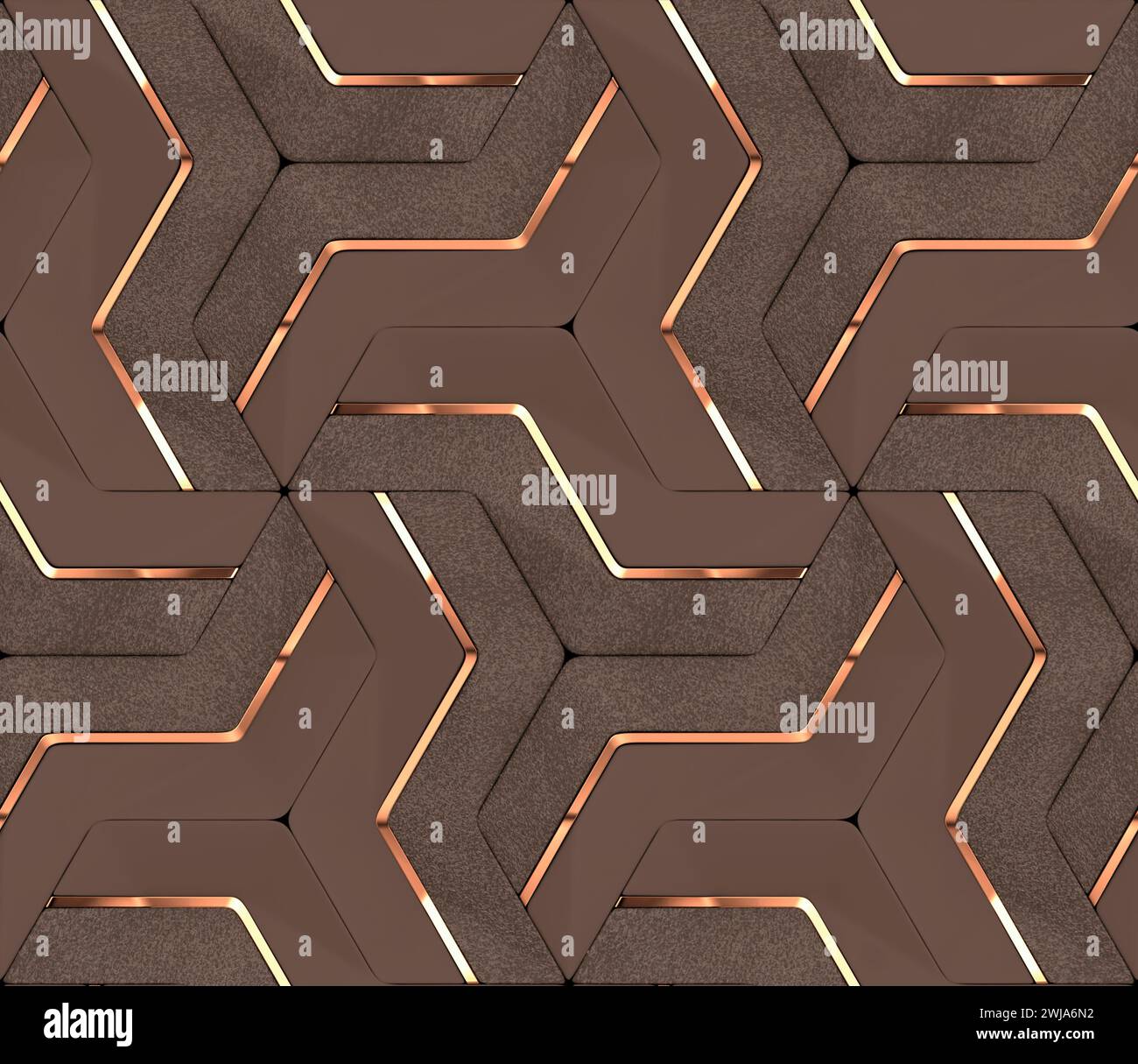 3D tiles brown color panels with golden brass decor with shaded ...