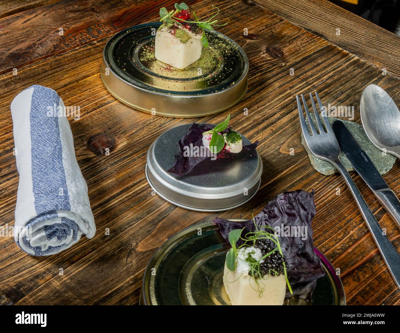 Gourmet fusion dish presented with flair at a Michelin star restaurant ...