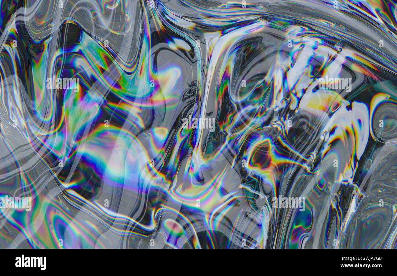 An Abstract Image Featuring Swirling Liquid Like Patterns In A Monochromatic Base With Rainbow