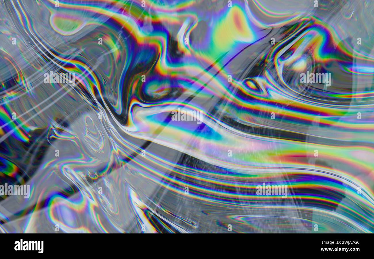 An Abstract Image Featuring Swirling Liquid Like Patterns In A Monochromatic Base With Rainbow