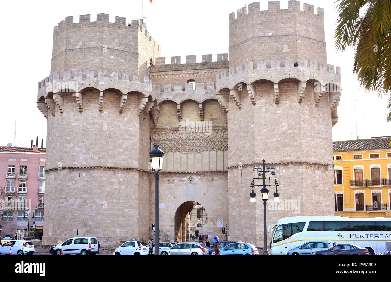 Valencia, Torres de Serranos (14th century). Gate of old medieval wall ...