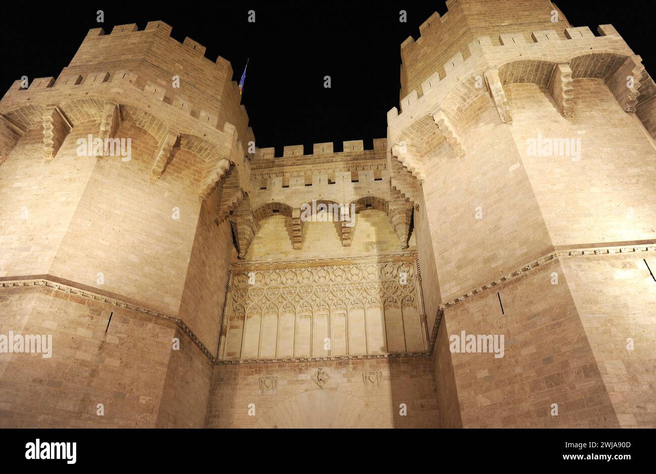 Valencia, Torres de Serranos (14th century). Gate of old medieval wall ...