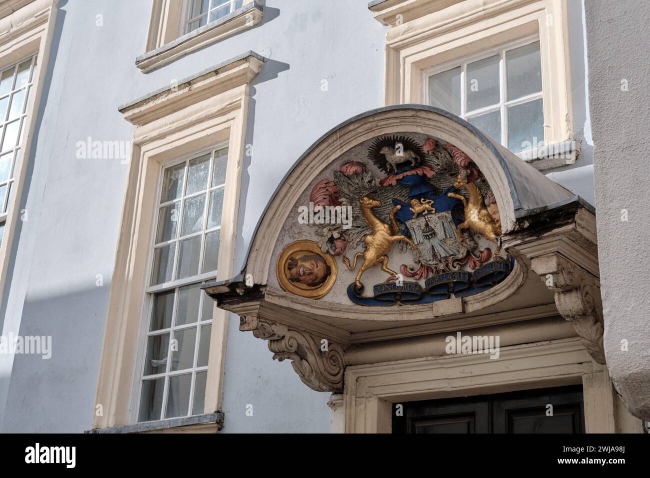Door and shell hood with Guild crest to Taylor's Hall in Taylor's Court ...