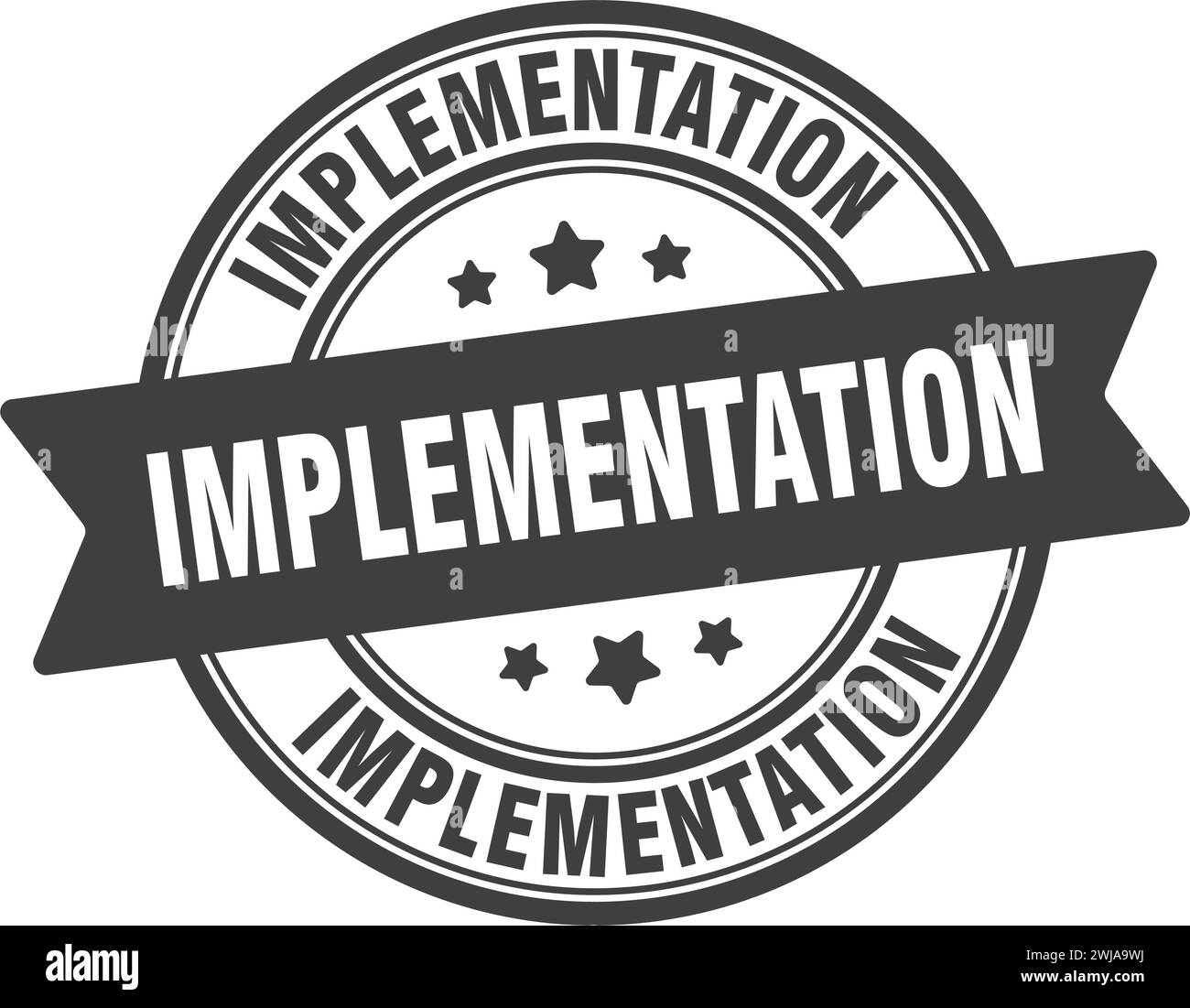 implementation stamp. implementation round sign. label on transparent ...