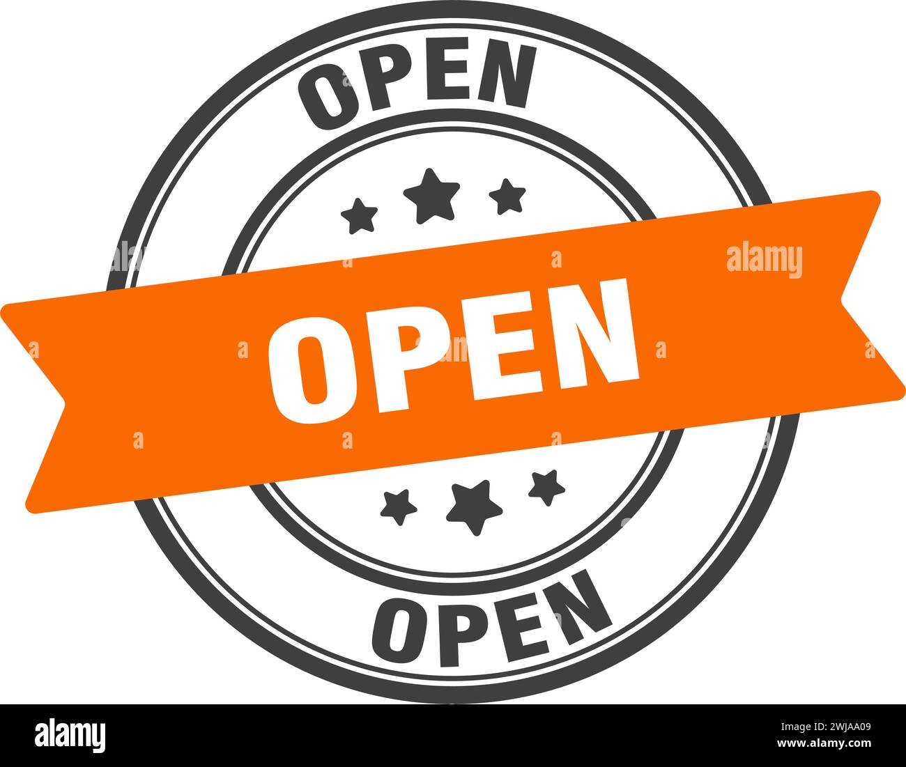 open stamp. open round sign. label on transparent background Stock ...