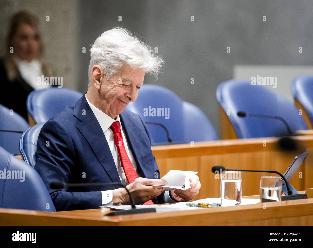 THE HAGUE - Former informant Ronald Plasterk reads a note written by ...