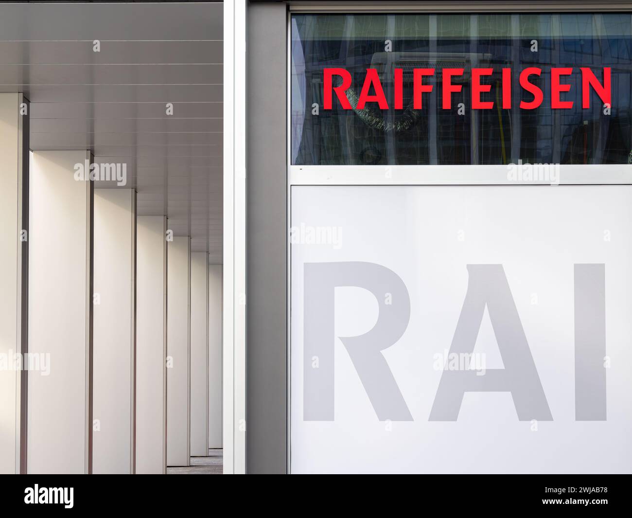 Geneva, Switzerland - February 3, 2024: Austrian Raiffeisen bank is the ...