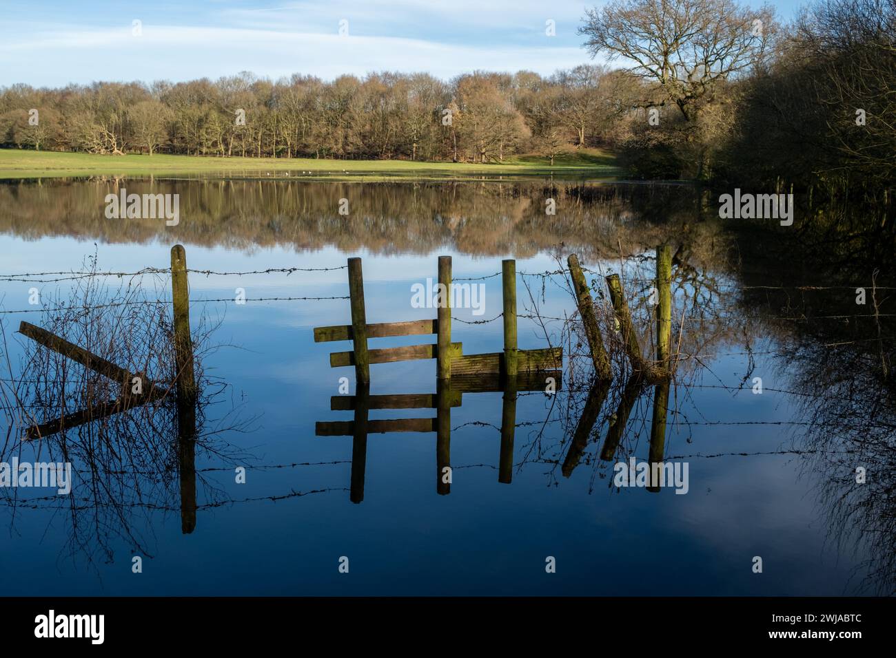 Flooded and water logged ground after heavy rain, large expanse of ...