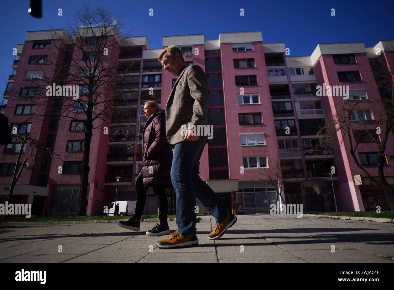 Ice skaters Jayne Torvill and Christopher Dean at the apartment blocks ...
