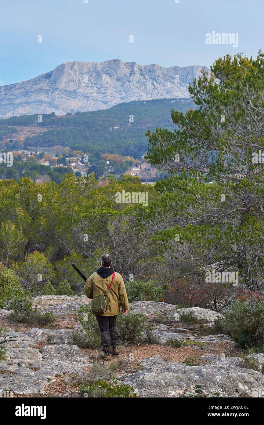 Stalking with a hunter in the hills of the Provence region, in ...