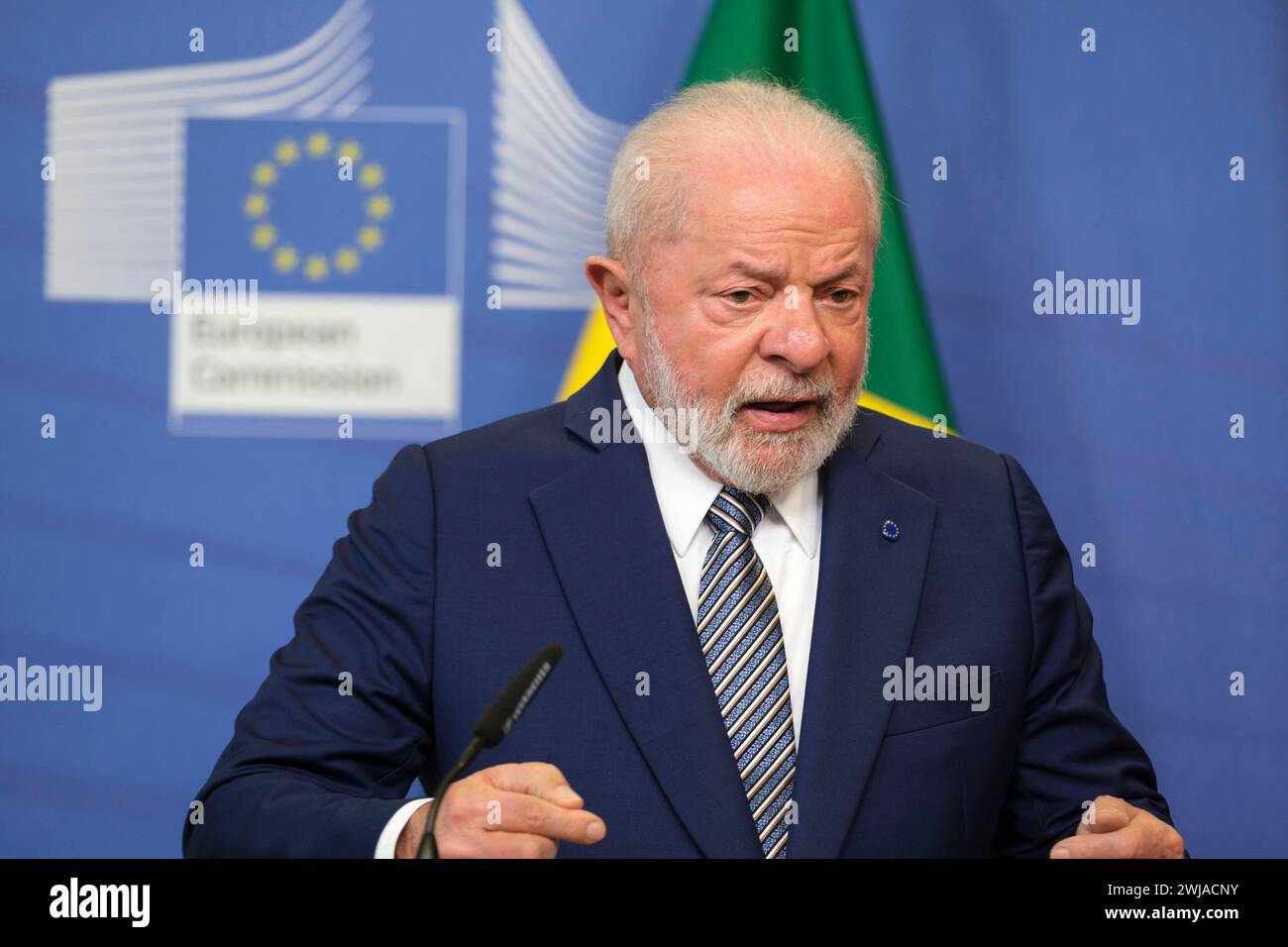 Belgium, Brussels: Brazilian President Luiz Inacio Lula da Silva addressing the media prior to a ...