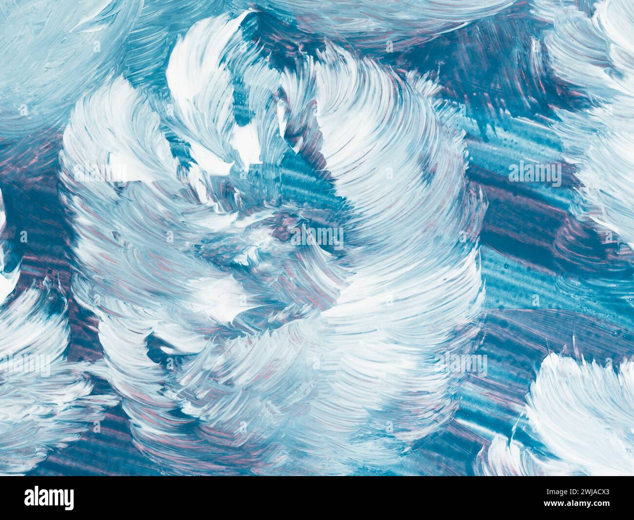 Abstract painting white flower on blue, original hand drawn ...