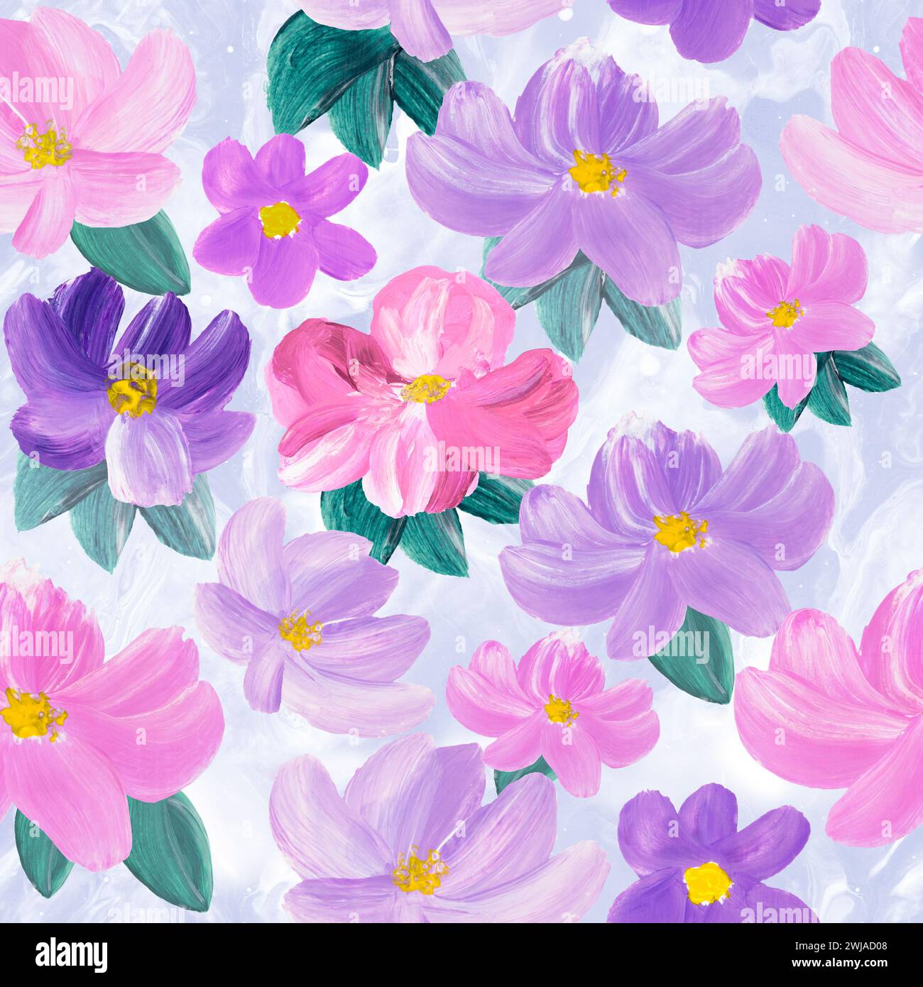 Seamless pattern of abstract purple flowers, original hand drawn ...