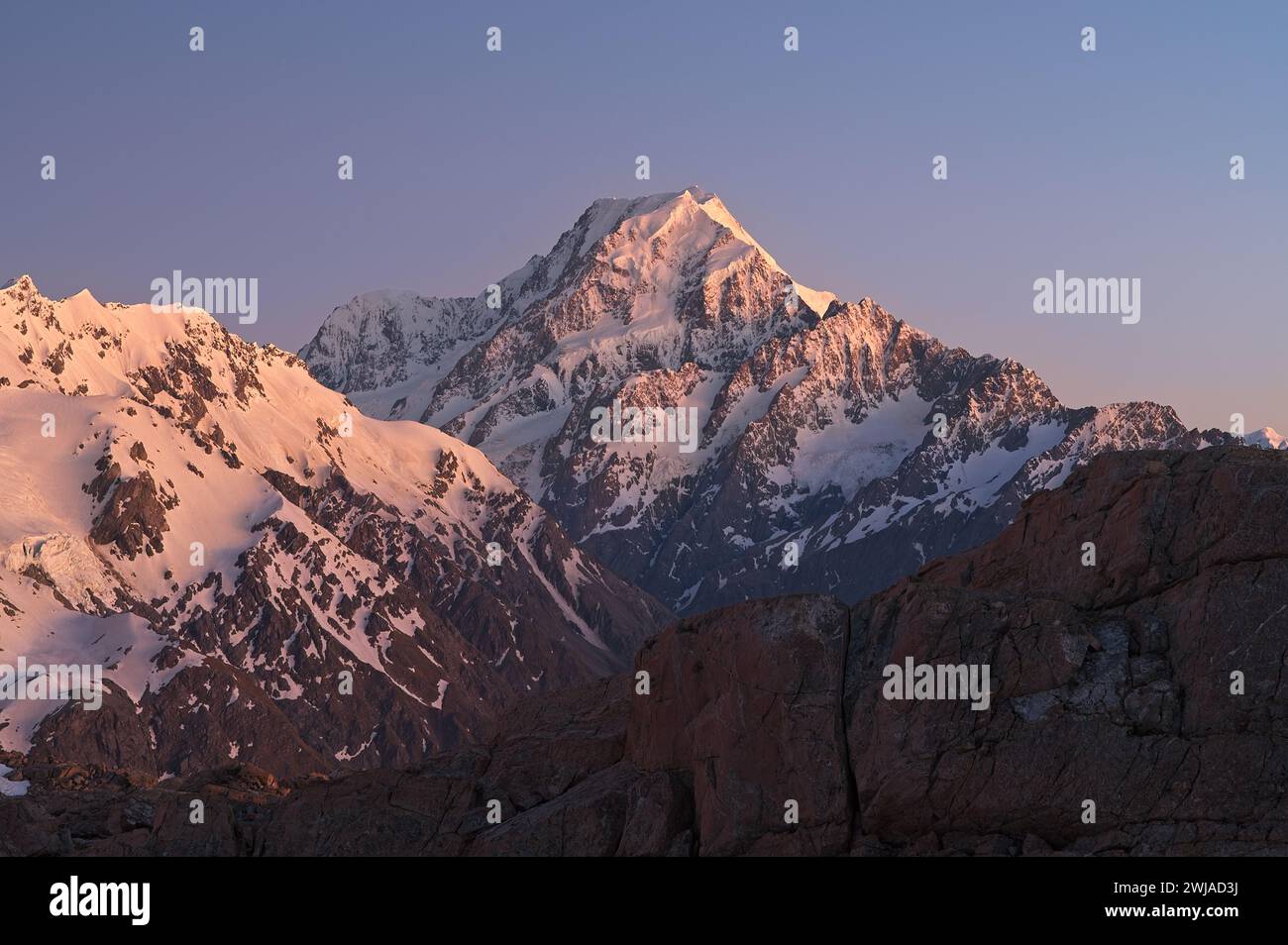 A majestic view of Mount Cook in New Zealand creates a breathtaking ...
