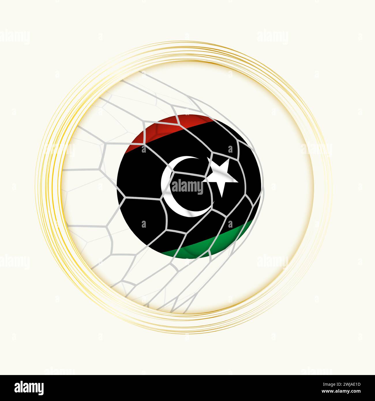 Libya scoring goal, abstract football symbol with illustration of Libya ball in soccer net ...