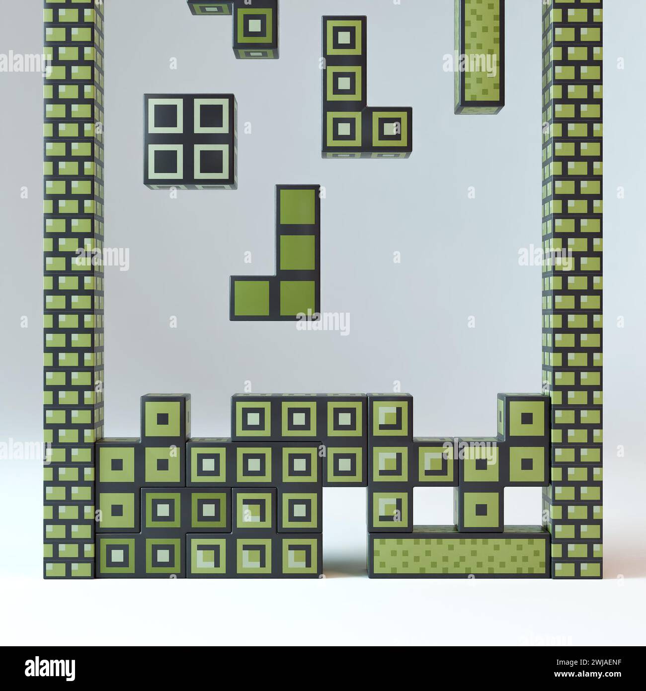 A concept 3D block shape game with an 8-Bit look - 3D render Stock ...