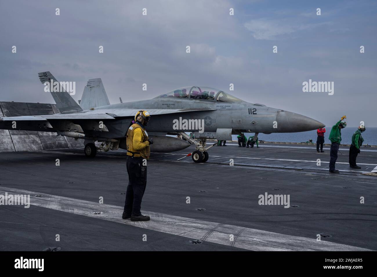 F/A-18F Super Hornet fighter jet takes off from the U.S.S. aircraft ...