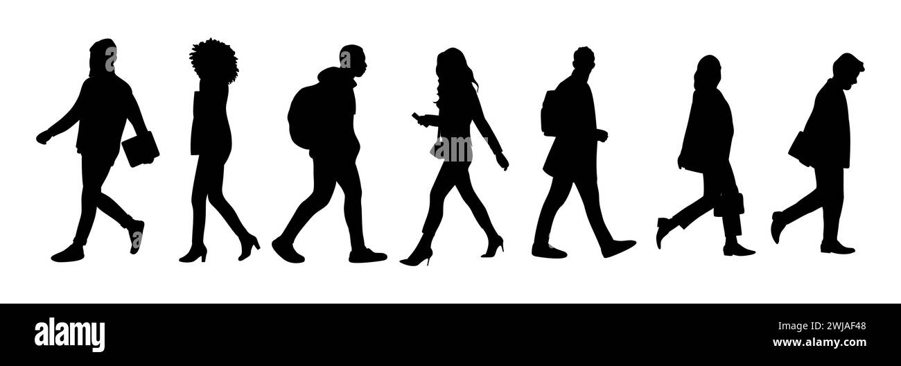Silhouettes of different People walking side View Stock Vector Image ...